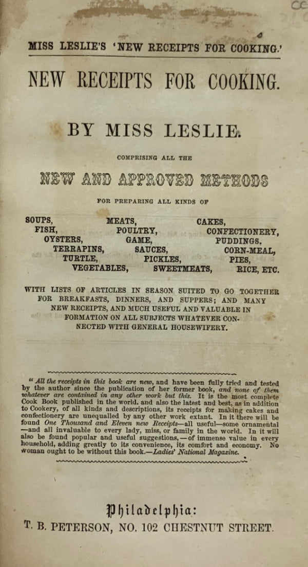 OP: New Receipts for Cooking – Kitchen Arts & Letters